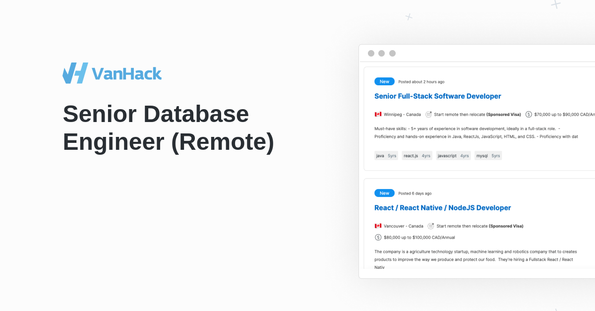 Senior Database Engineer (Remote) - VanHack